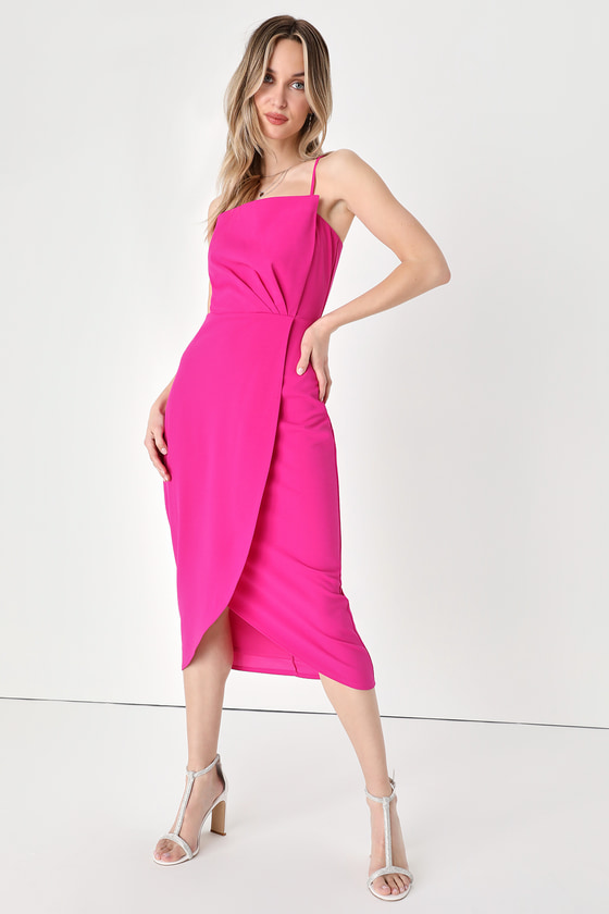 Sexy Magenta Midi Dress Pink Sheath Dress Tulip Dress Lulus
