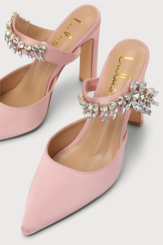 Rhinestone Pumps - Rose Gold Mule Pumps - Blade Heel Pumps - Lulus