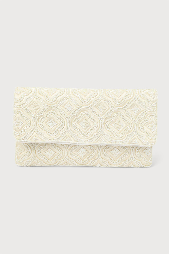 White Beaded Clutch - Embroidered Clutch - Bridal Clutch - Lulus