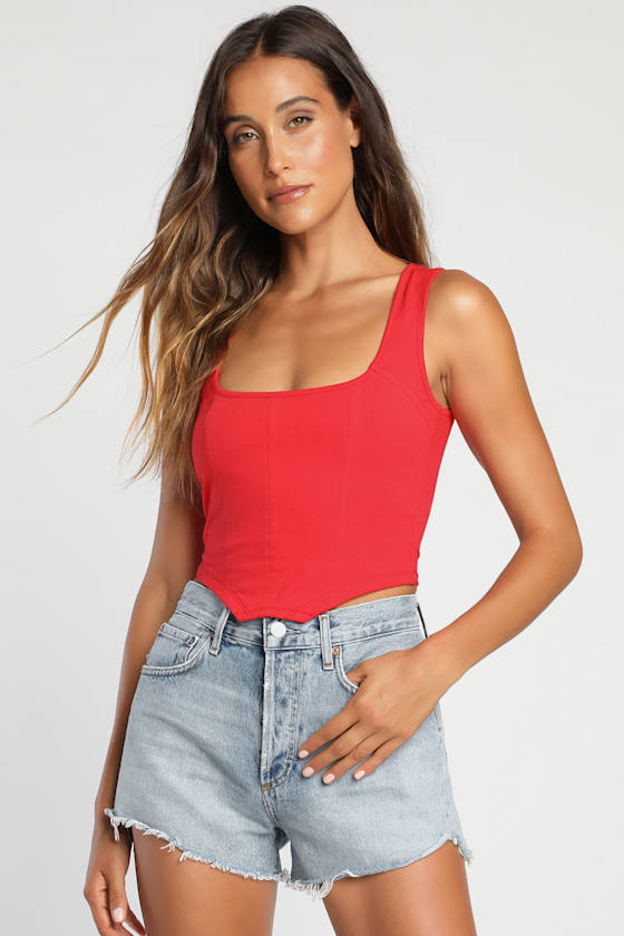 Red Bustier Tank Top - Cropped Tank Top - Red Sleeveless Top - Lulus