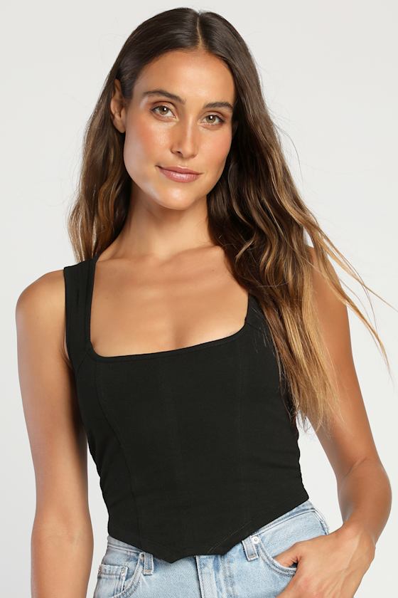 Black Bustier Tank Top - Cropped Tank Top - Red Sleeveless Top - Lulus