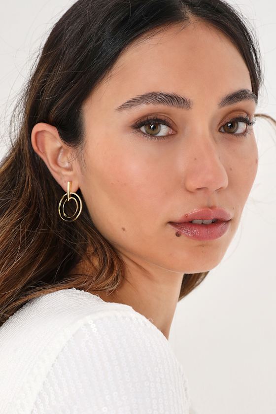 Gold Geometric Earrings - Circle & Bar Earrings - Simple Earrings - Lulus