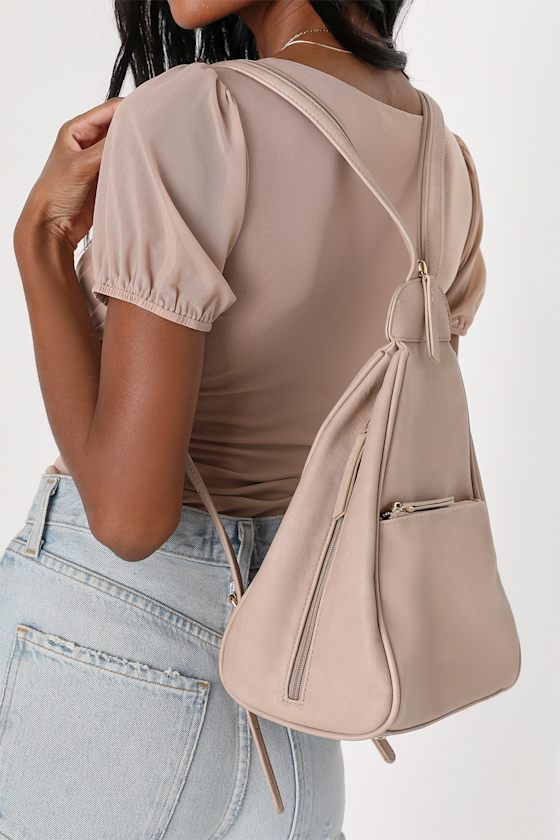 Taupe Mini Backpack - Vegan Leather Backpack - Triangle Backpack - Lulus