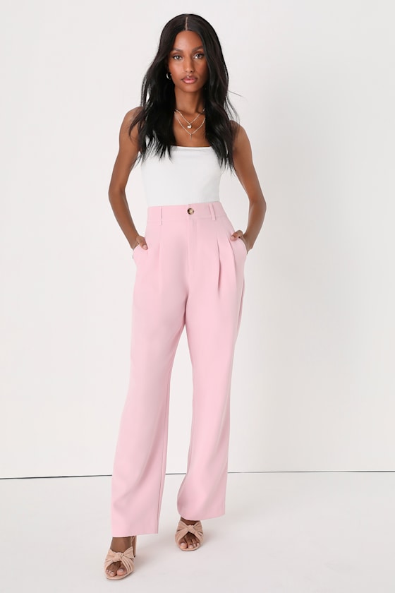 Pink Trouser Pants - Wide-Leg Trouser Pants - Light Pink Pants - Lulus