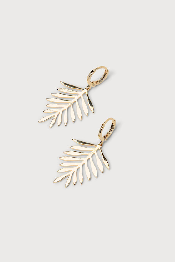 Gold Earrings - Gold Palm Leaf Earrings - Gold Leaf Jewelry - Lulus