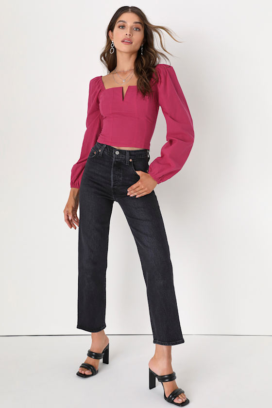Pink Long Sleeve Top - Puffy Sleeve Top - Women's Tops - Lulus