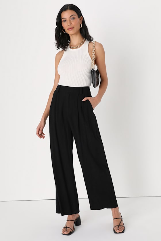 Black Trouser Pants - High-Waisted Pants - Linen-Blend Pants - Lulus