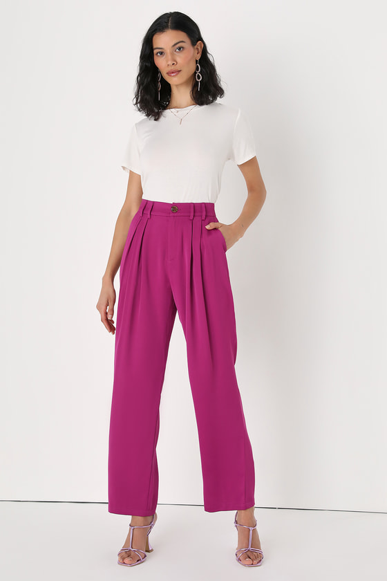 Magenta Trousers High Waisted Pants Pleated Trouser Pants Lulus