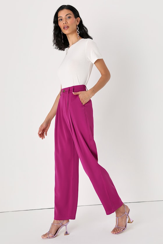Magenta Trousers - High-Waisted Pants - Pleated Trouser Pants - Lulus