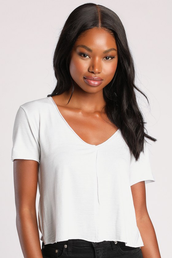 White Slub Knit Tee Casual Tee Relaxed Tee V Neck Tee Lulus
