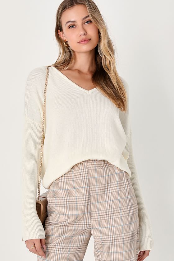 Ivory Pullover Sweater - V-Neck Sweater - Ivory Oversized Sweater - Lulus