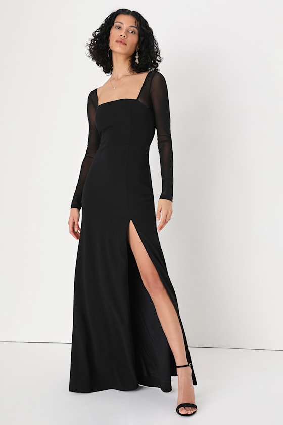 Black Mesh Sleeve Dress - Sexy Maxi Dress - Mermaid Maxi Dress - Lulus