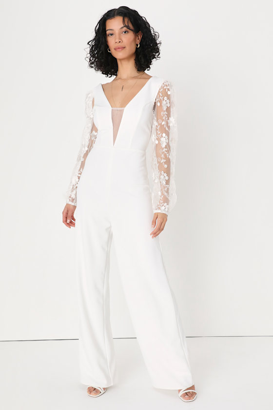 Ivory Embroidered Jumpsuit - Long Sleeve Jumpsuit - Chic Jumpsuit - Lulus