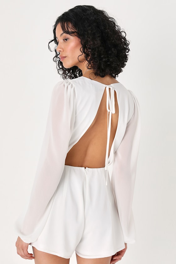 White Romper - Balloon Sleeve Romper - Cute Backless Romper - Lulus