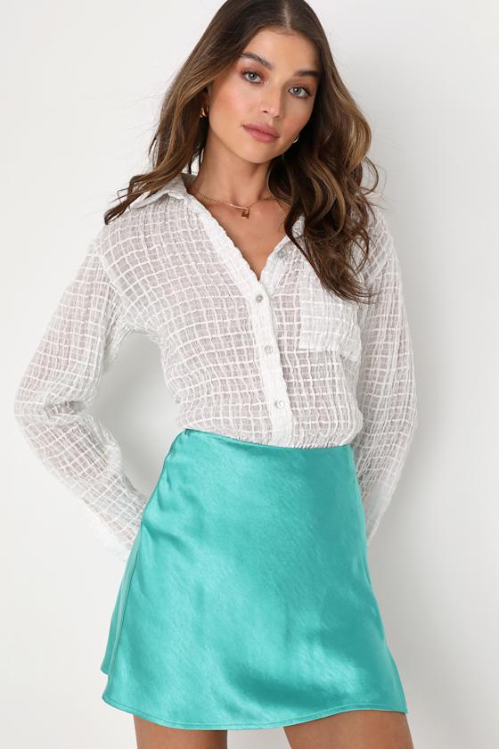 Teal Blue Mini Skirt - Satin Mini Skirt - A-Line Mini Skirt - Lulus