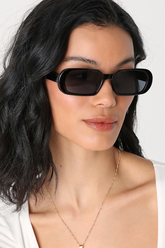 Small Sunglasses - Rectangle Sunglasses - Black Sunglasses - Lulus