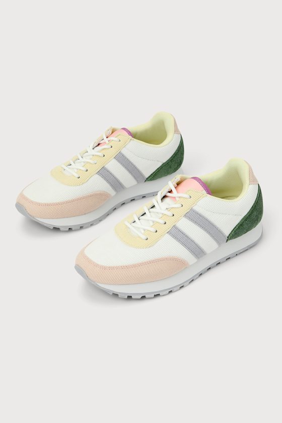 Beige Multi Sneakers - Color Block Sneakers - Fabric Sneakers - Lulus
