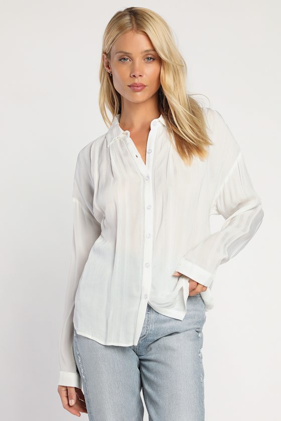 White Button-Up Top - Striped Button-Up - Long Sleeve Top - Lulus