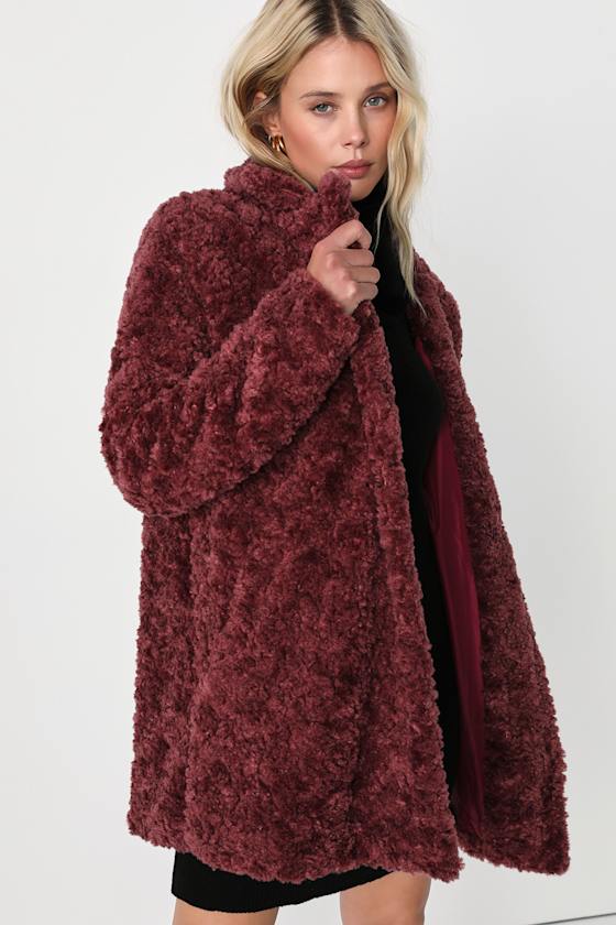 Plum Purple Coat - Teddy Coat - Faux Fur coat - Snap Button Coat - Lulus