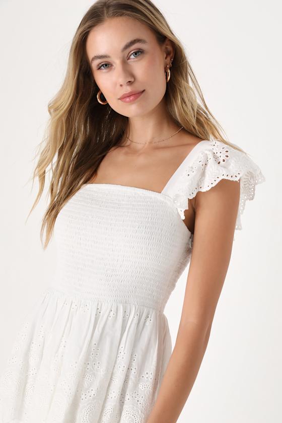 Tiered Midi Dress - White Midi Dress - Eyelet Embroidered Dress - Lulus