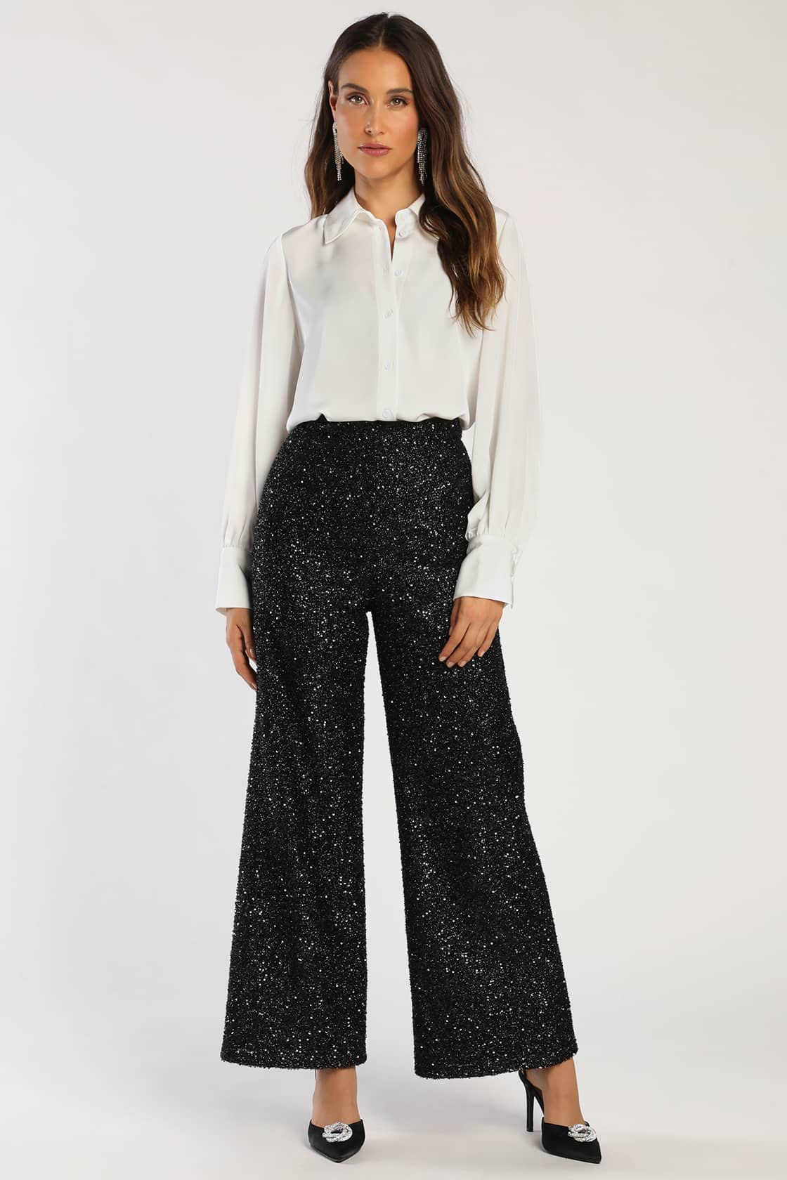 Black Sequin Pants - High Rise Pants - Black Wide-Leg Pants - Lulus