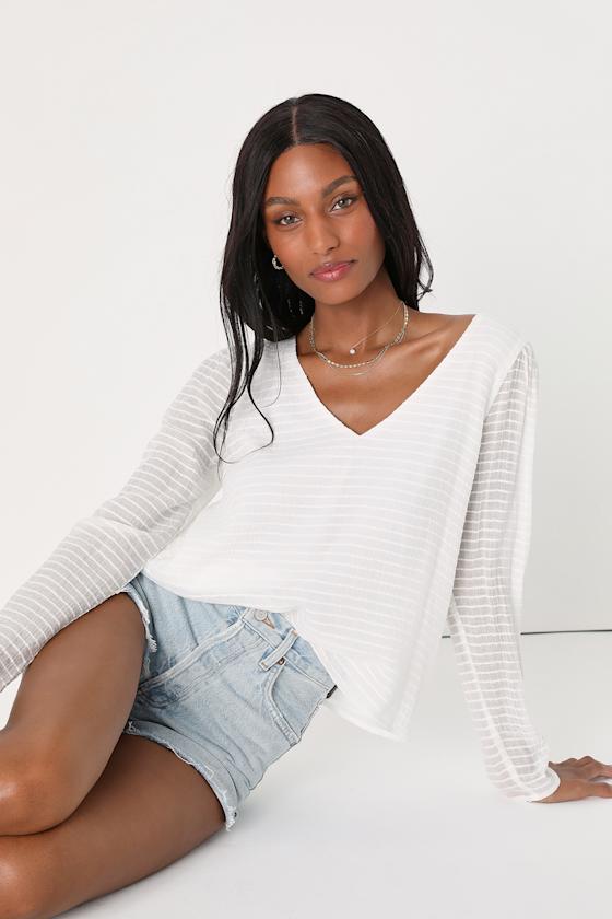 White Striped Top - Long Sleeve Top - Lightweight Top - Lulus