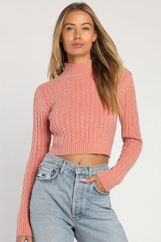 Dusty Rose Sweater Cable Knit Sweater Mock Neck Sweater Lulus