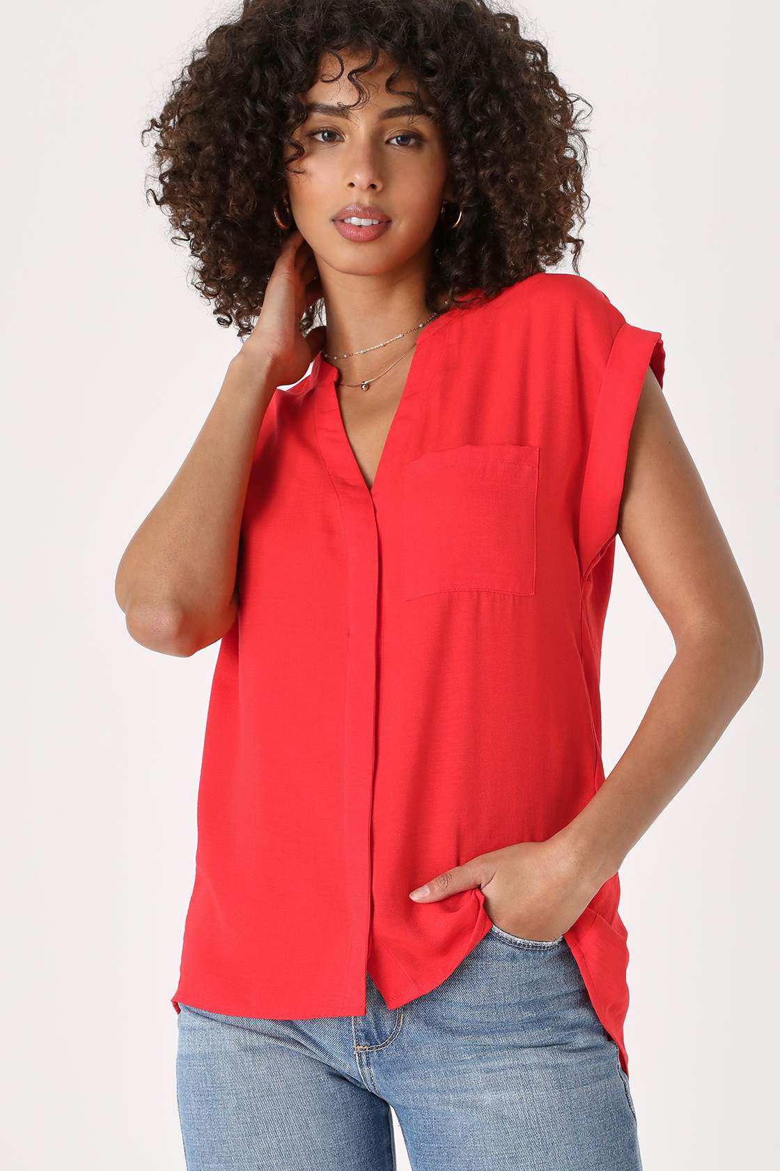 Chic Red Orange Blouse - Button-Up Top - Short Sleeve Top - Lulus