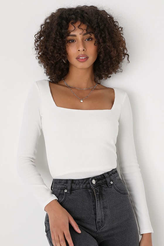 White Crop Top Long Sleeve Crop Top Ribbed Knit Crop Top Lulus