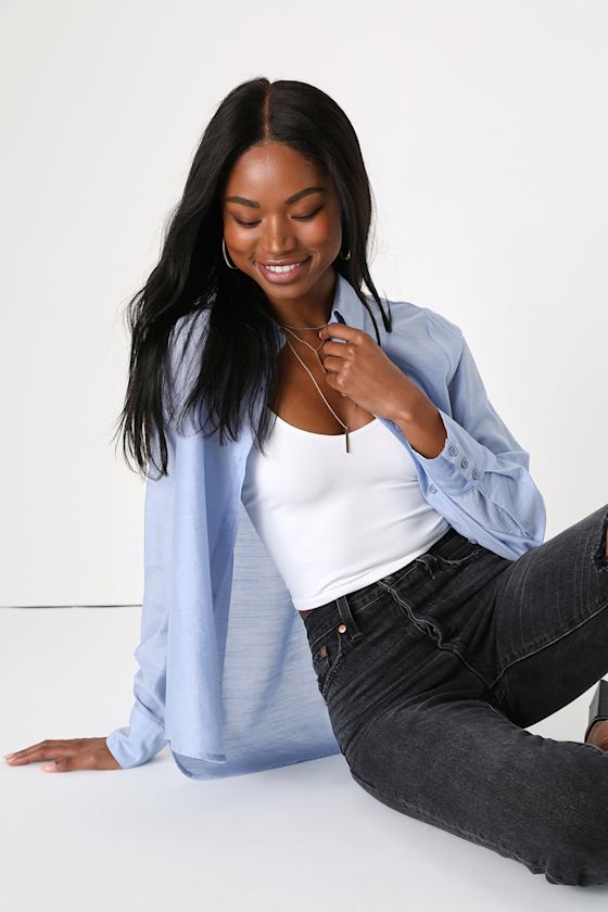 Blue Top - Blue Button-Up Top - Office Chic Top - Long Sleeve Top - Lulus