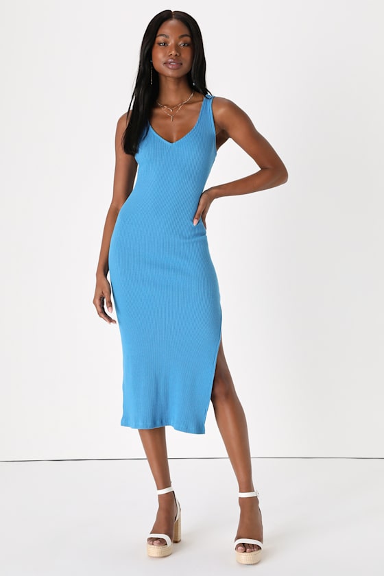 Blue Knit Dress - Knit Bodycon Dress - Blue Bodycon Midi Dress - Lulus