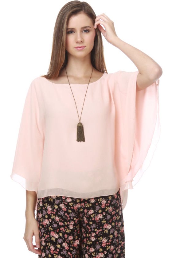 Elegant Floaty Top - Peach Top - Blush Pink Top - Chiffon Top ...