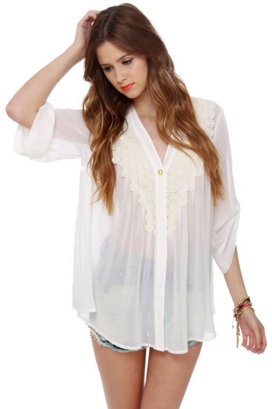 Beautiful White Top - Lace Top - Sheer Top - $62.00 - Lulus