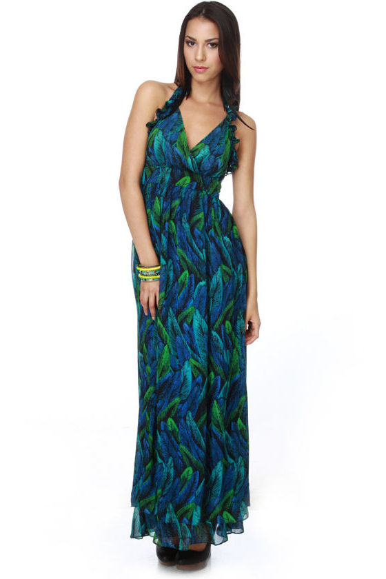 Exotic Maxi Dress - Feather Print Dress - Halter Dress - $86.00 - Lulus