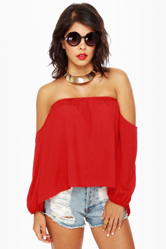 Sexy Off The Shoulder Top Red Top Crop Top 26 00 Lulus