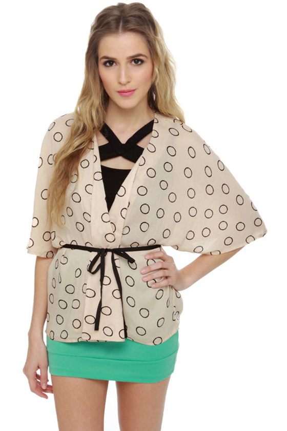 Tulle Top - Beige Top - Wrap Top - Circle Print Top - $52.00 - Lulus