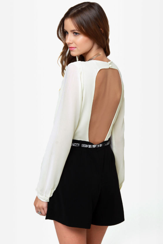 Cute Black Romper - Backless Romper - Cream Romper - $50.00 - Lulus