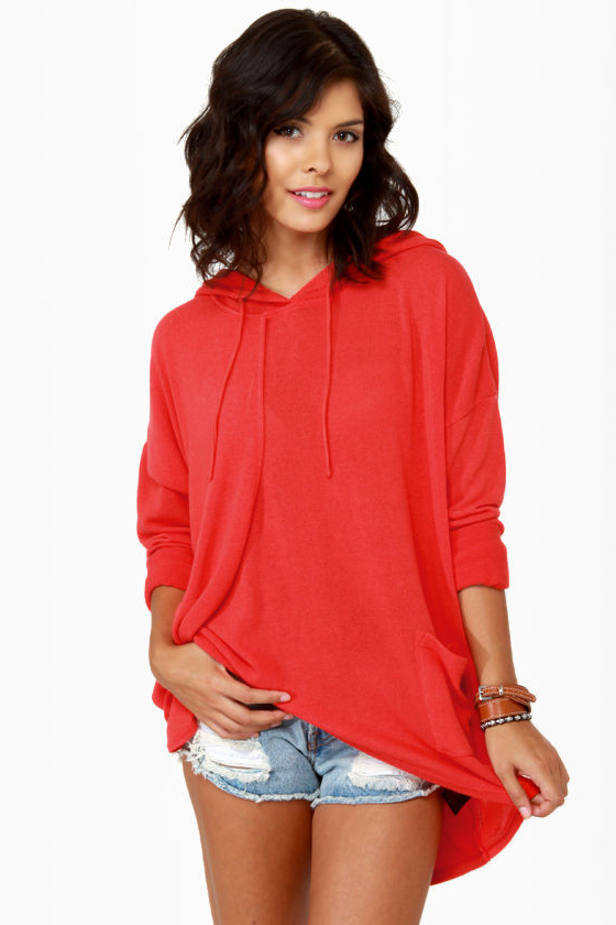Volcom Voices Carry Pullover - Hooded Sweater - Coral Red Sweater - $59 ...
