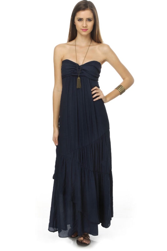 Lovely Navy Blue Dress Strapless Dress Maxi Dress 48 00 Lulus