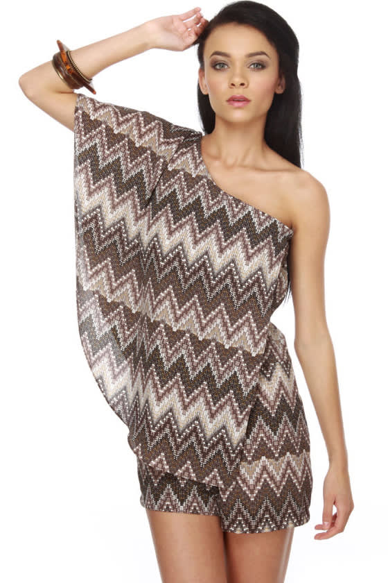 One Shoulder Romper - Grey Romper - Printed Romper - $38.00 - Lulus