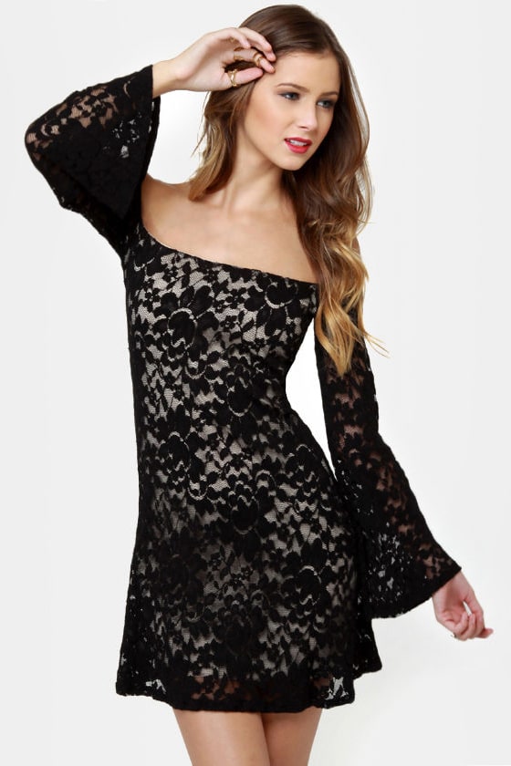 Cute Lace Dress Black Dress Long Sleeve Dress 42 00 Lulus