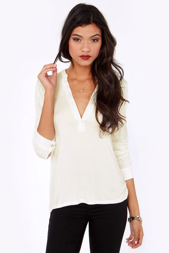 Cute Ivory Top - Long Sleeve Top - V Neck Top - $39.00 - Lulus