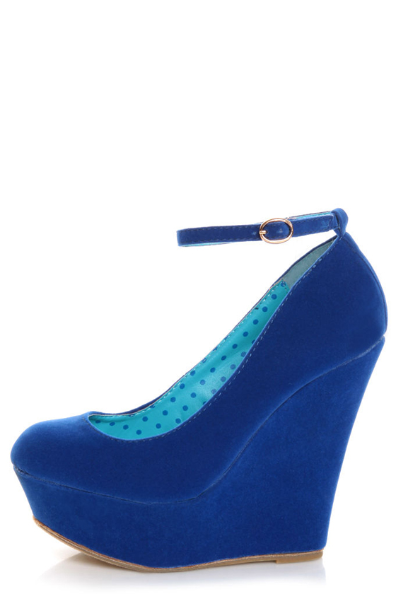 Bamboo Pamela 10 Blue Ankle Strap Platform Wedges - $34.00 - Lulus