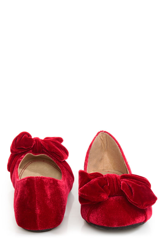 Bamboo Poet 01 Red Velvet Toe Bow Ballet Flats - $21.00 - Lulus
