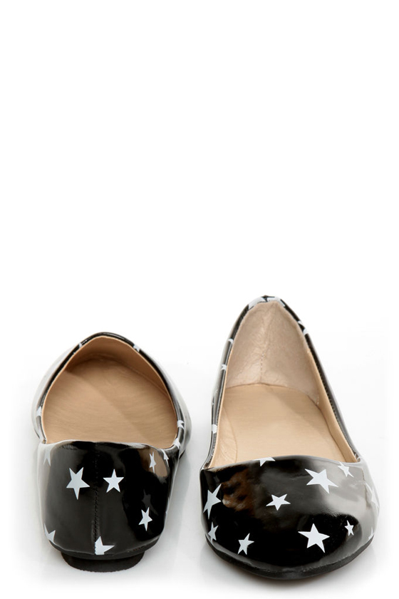 Fiebiger Moon Black and White Star Print Patent Pointed Flats - $53.00 ...