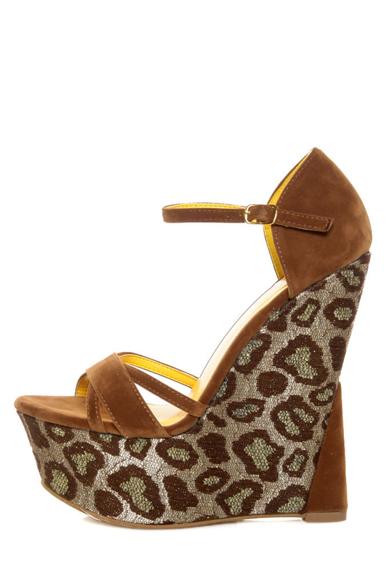 Promise Lexington Mocha Glitter Leopard Print Platform Wedges - $42.00 ...