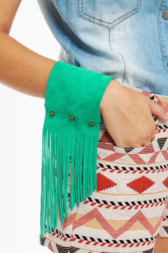 Cute Fringe Cuff - Leather Cuff - Teal Bracelet - $49.00 - Lulus