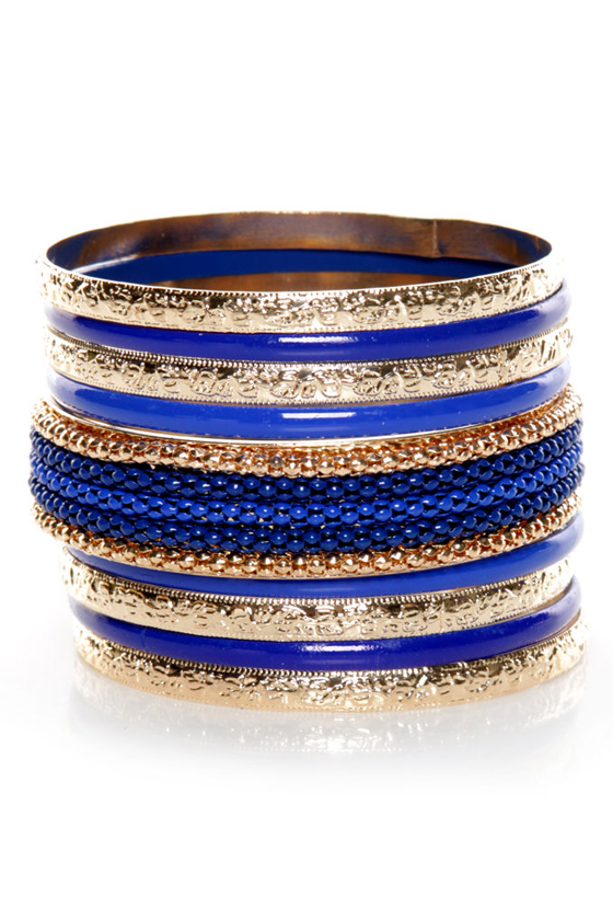 Gold Bangle Set - Blue Bangle Set - $17.00 - Lulus