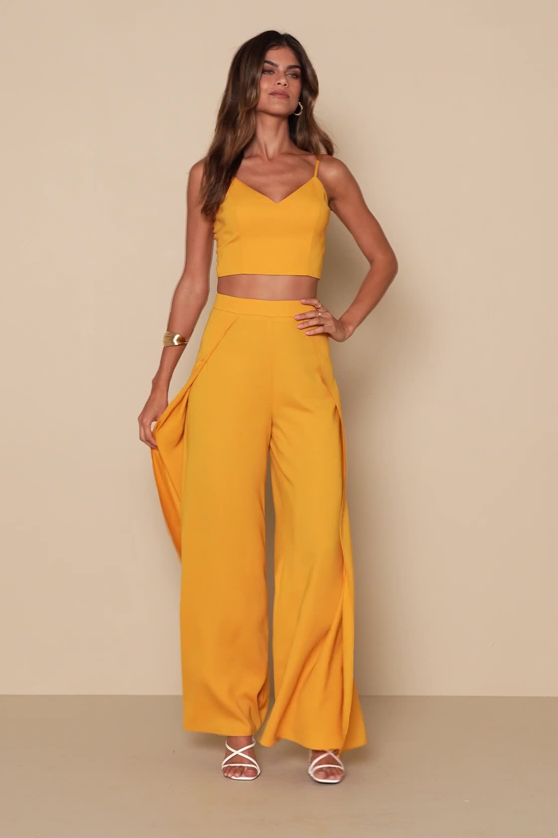 Mustard Yellow Jumpsuit - Two-Piece Jumpsuit - Lace-Up Mustard Yellow Jumpsuit - Two-Piece Jumpsuit - Lace-Up